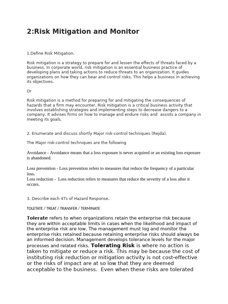 Risk Mitigation and Monitor Activity 2 | PDF | Risk | Risk Management