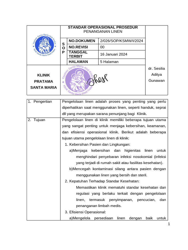 SOP PENANGANAN LINENxxxx | PDF