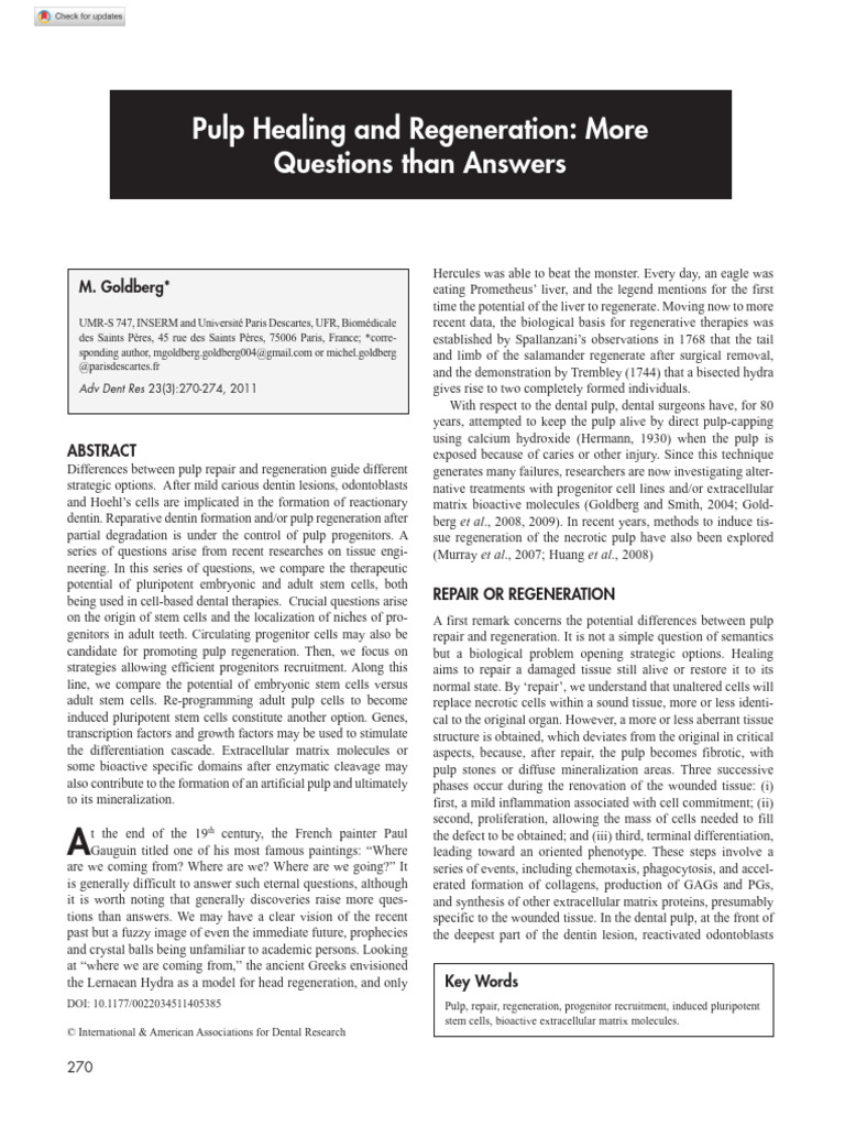 3.6. Pulp Healing and Regeneration More Questions Than Answers ...