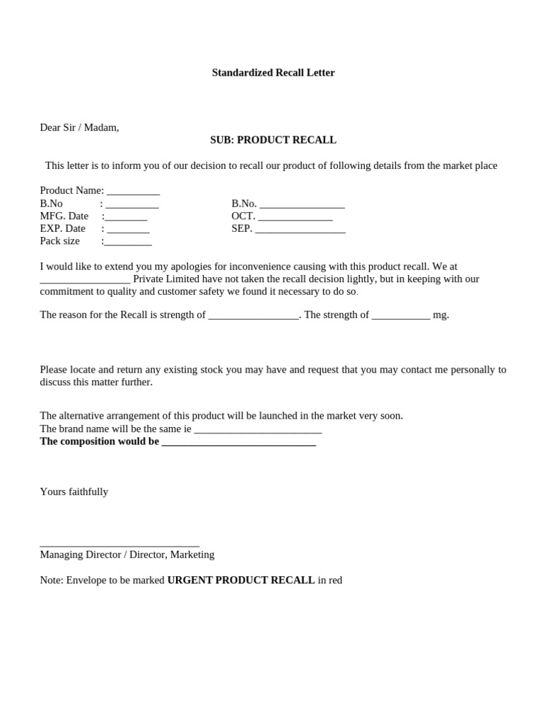 Product Recall Notification Letter | PDF
