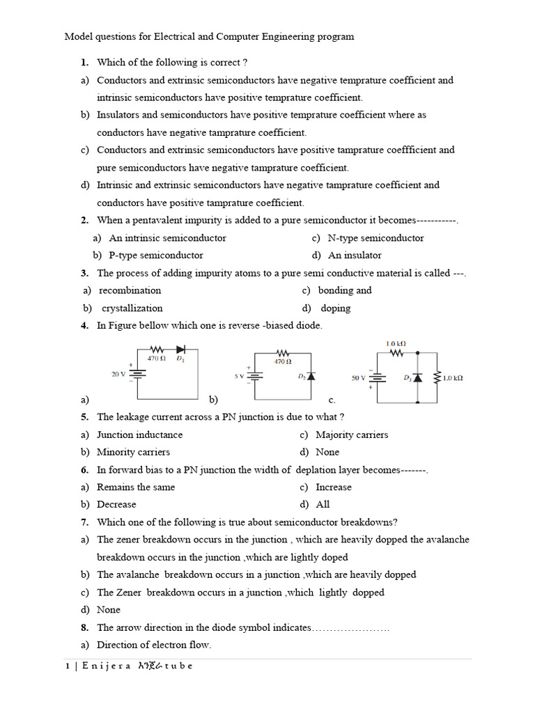 Electrical Engineering Exam Questions | PDF | Amplifier | Semiconductors