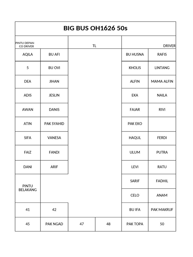 Denah BUS Seat 50, 44, 46, 40, 42 Seat | PDF