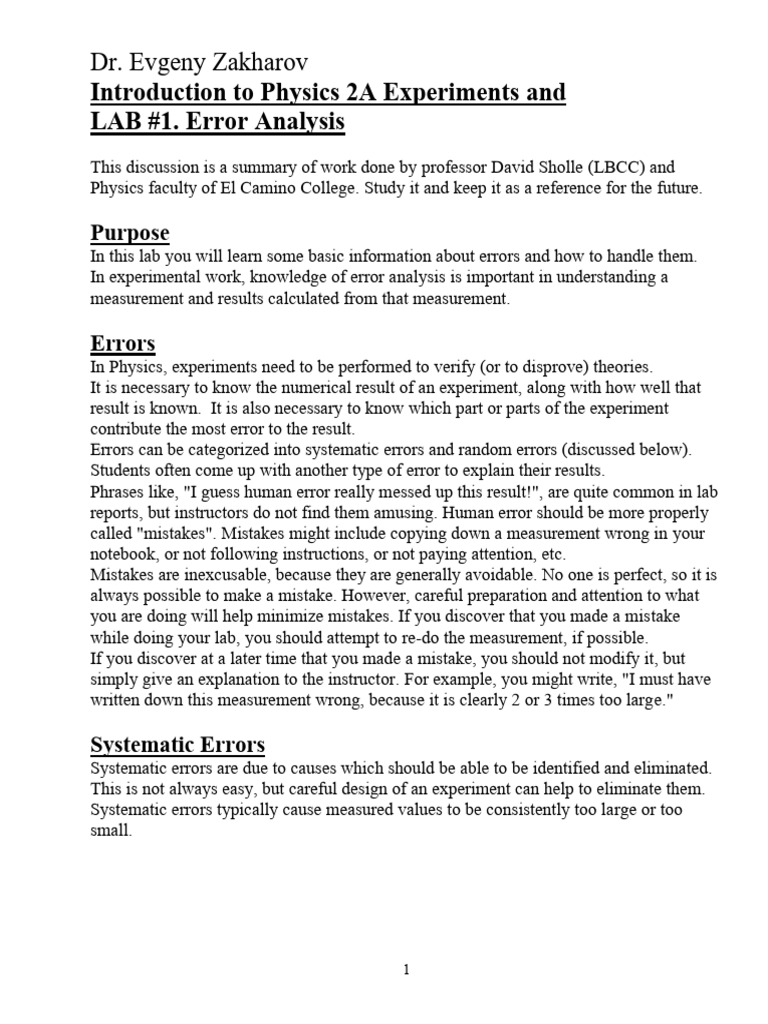 Error Analysis in Physics Experiments | PDF | Observational Error | Mean