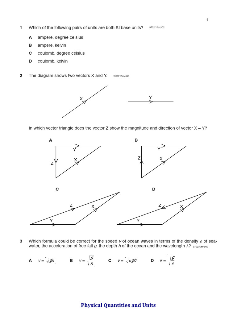 Physical Quantities & Units MCQ | PDF | Force | Momentum