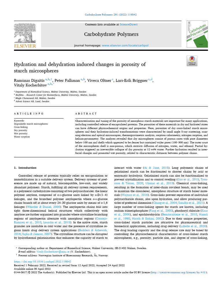 Starch Microspheres: Hydration Effects on Porosity | PDF | Physical ...