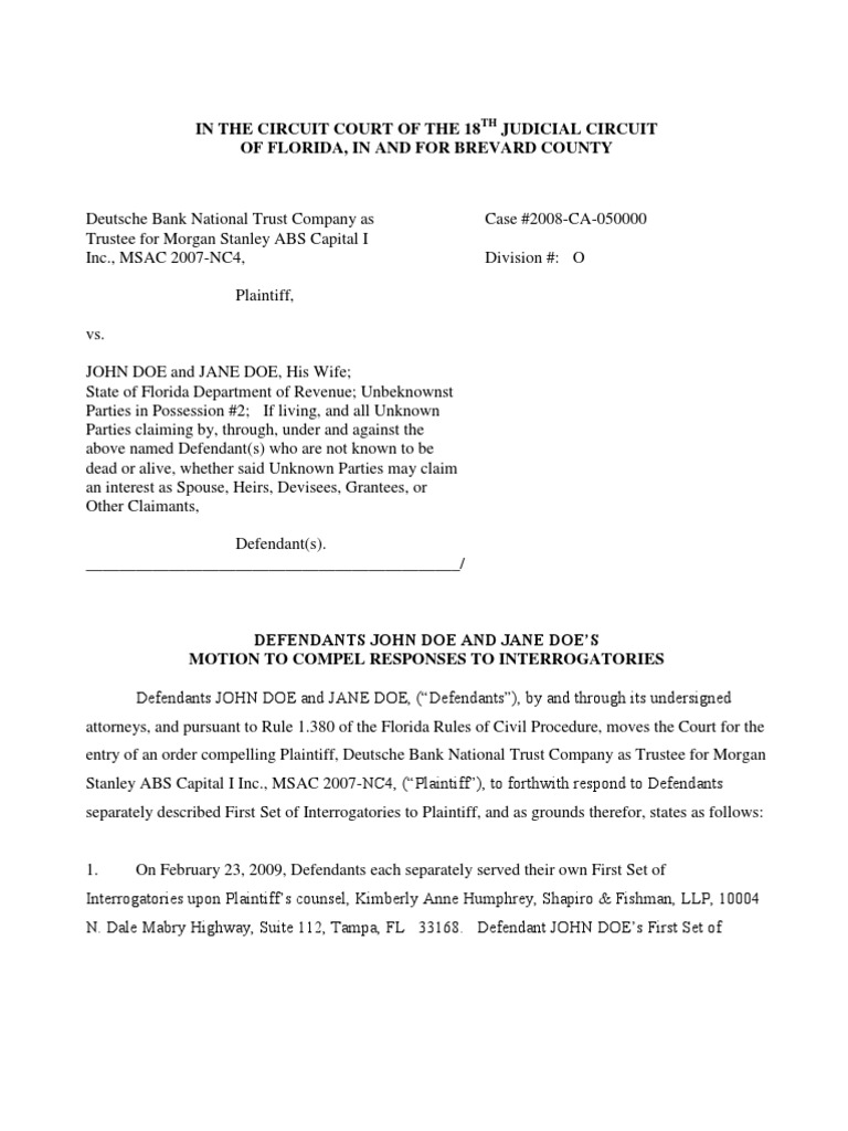 Motion To Compel Interrogatories - Foreclosure | Interrogatories ...