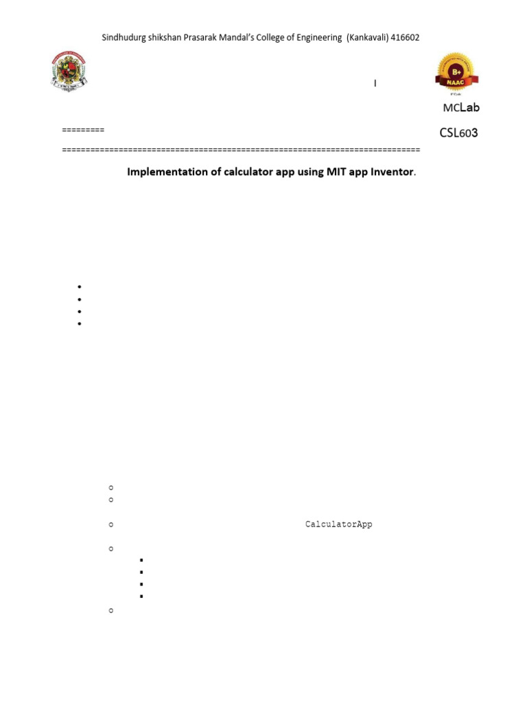 Calculator App Using MIT App Inventor | PDF | Application Software | Mobile App
