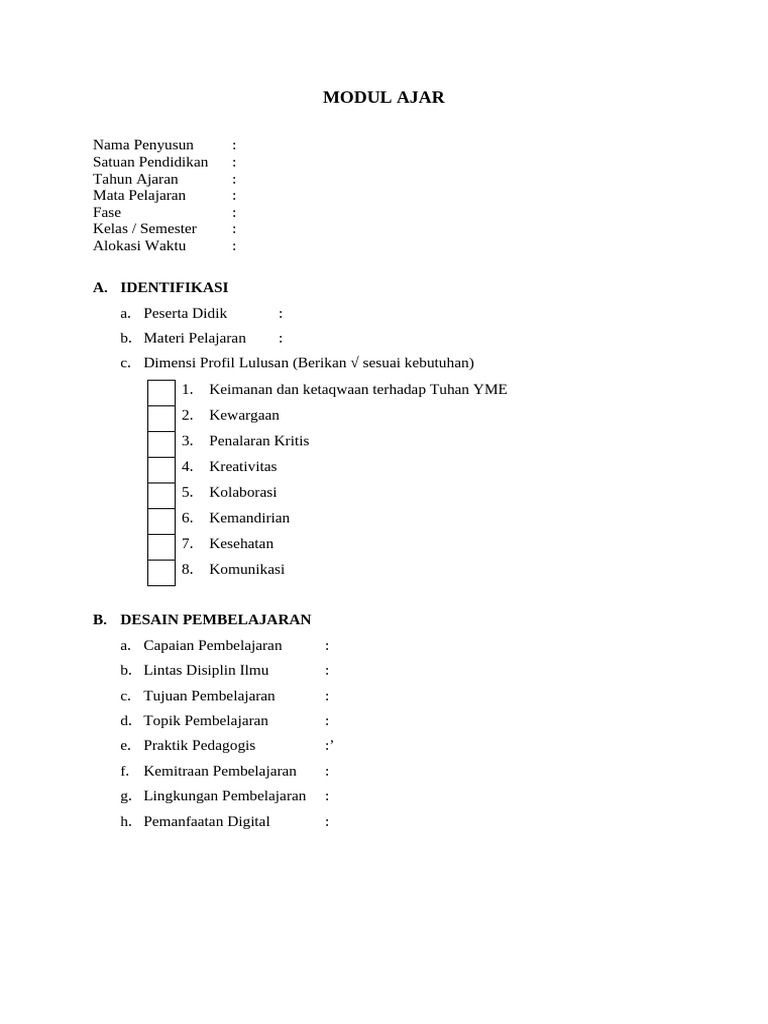 Template Modul Ajar PM | PDF