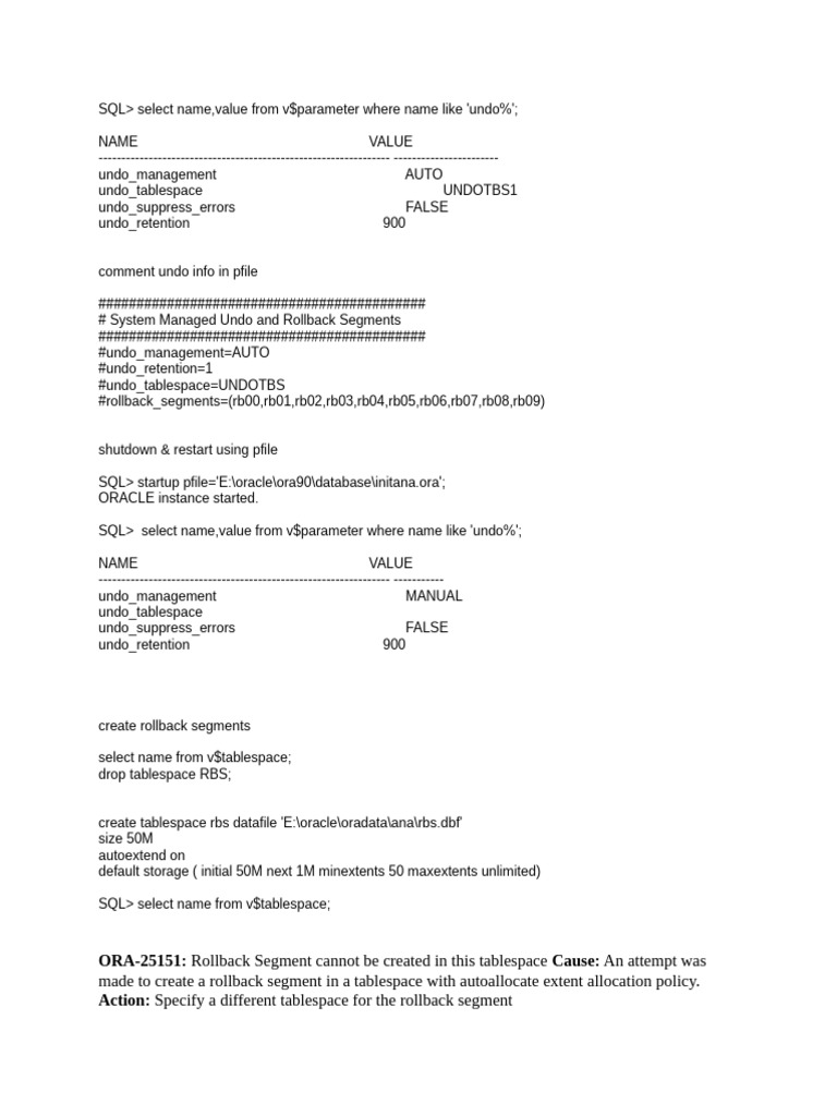 Managing Undo Segments in Oracle SQL | PDF