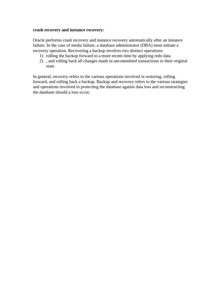 Crash Recovery and Instance Recovery | PDF