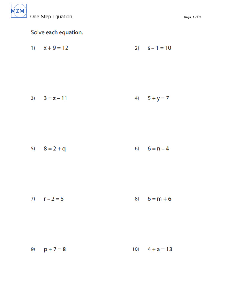 #1 One Step Equation | PDF