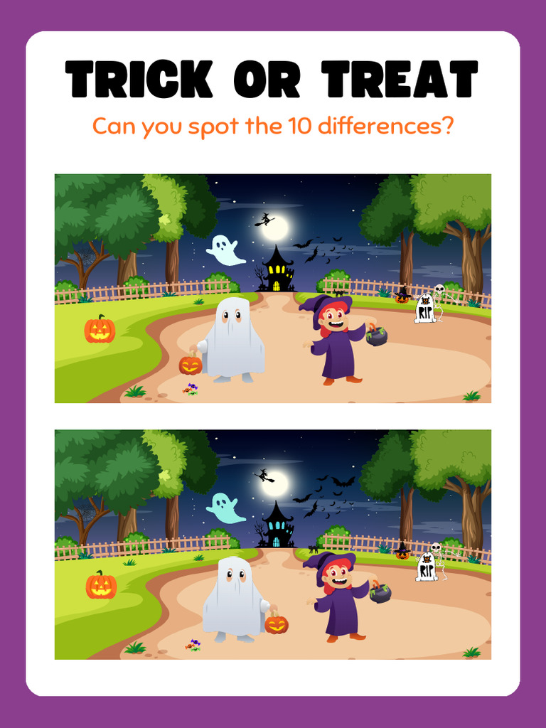 ELA Spot The Difference Halloween Activity Worksheet in Purple ...