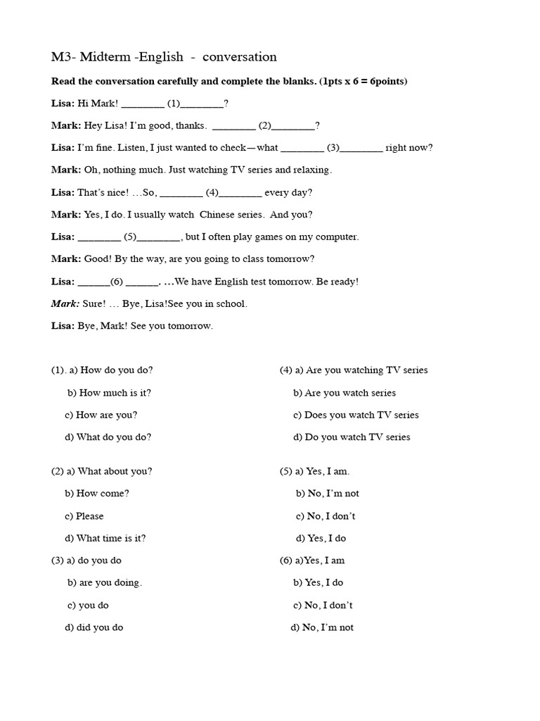 English Conversation Midterm Practice | PDF