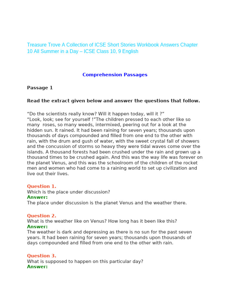 All Summer in A Day 10 | PDF | Metaphor | Venus