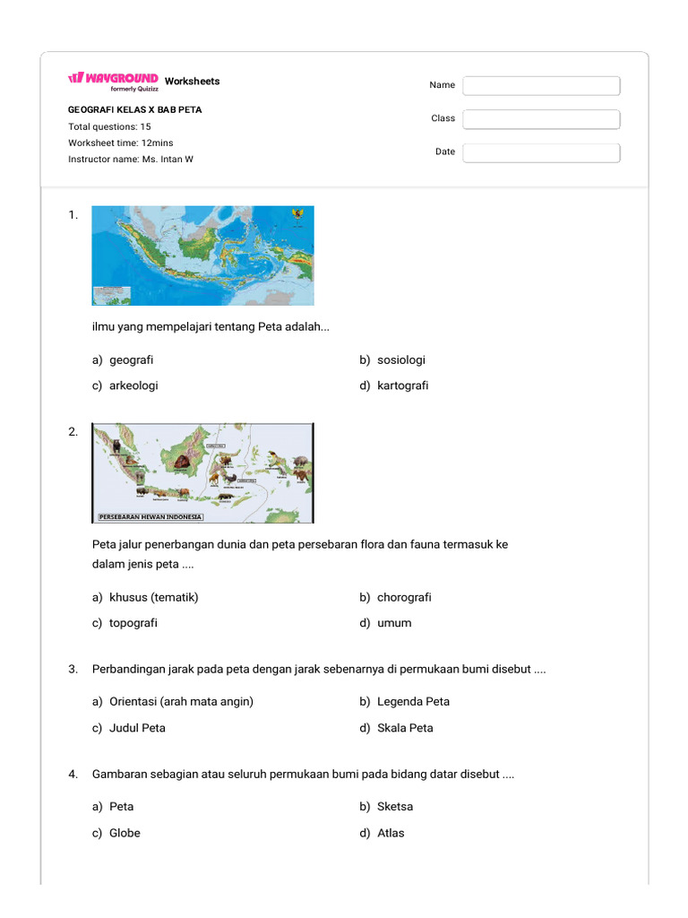 Worksheet Geografi Kelas X: Peta | PDF