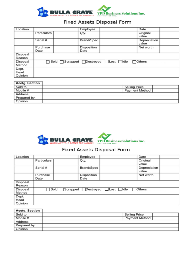 Fixed Assets Disposal Form Template | PDF