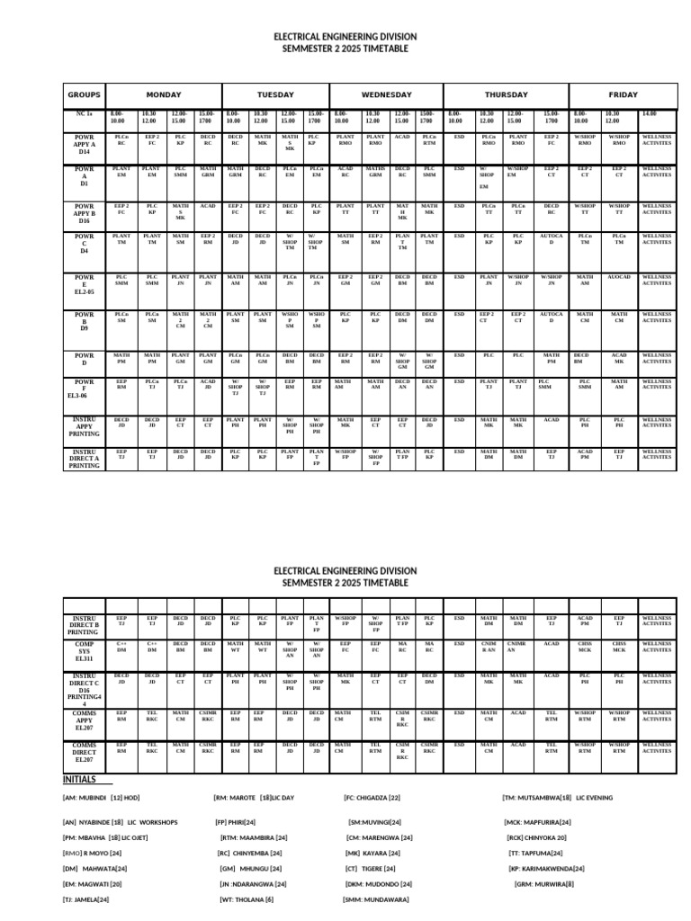 Timetable - Electrical Division | PDF