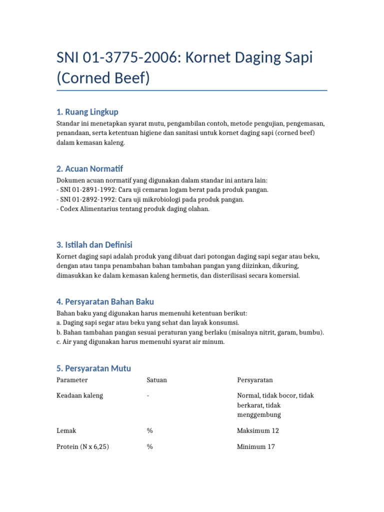 SNI Kornet Daging Sapi Lengkap | PDF