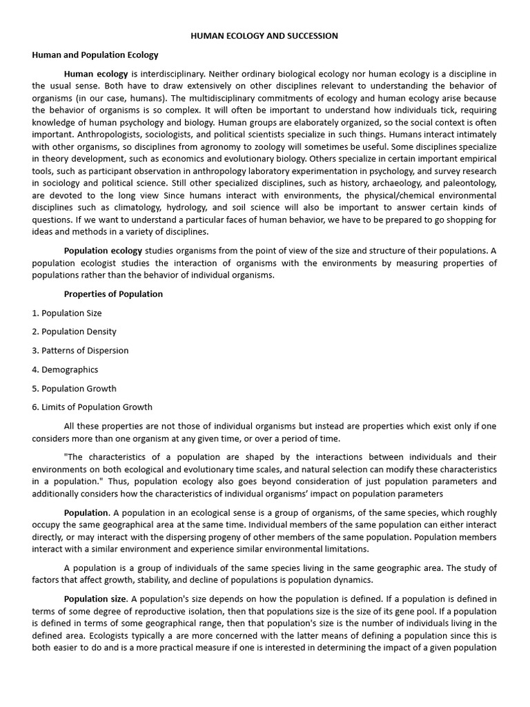 Human Ecology and Population Dynamics | PDF | Ecology | Extinction