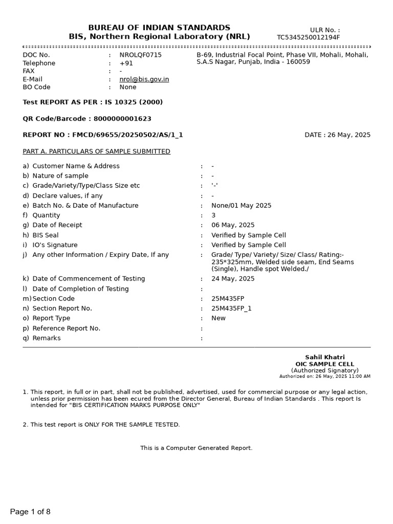 Bureau of Indian Standards BIS, Northern Regional Laboratory (NRL ...