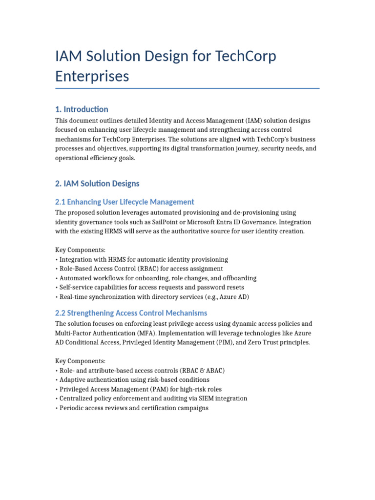 IAM Solution Design TechCorp | PDF | Access Control | Computer Security