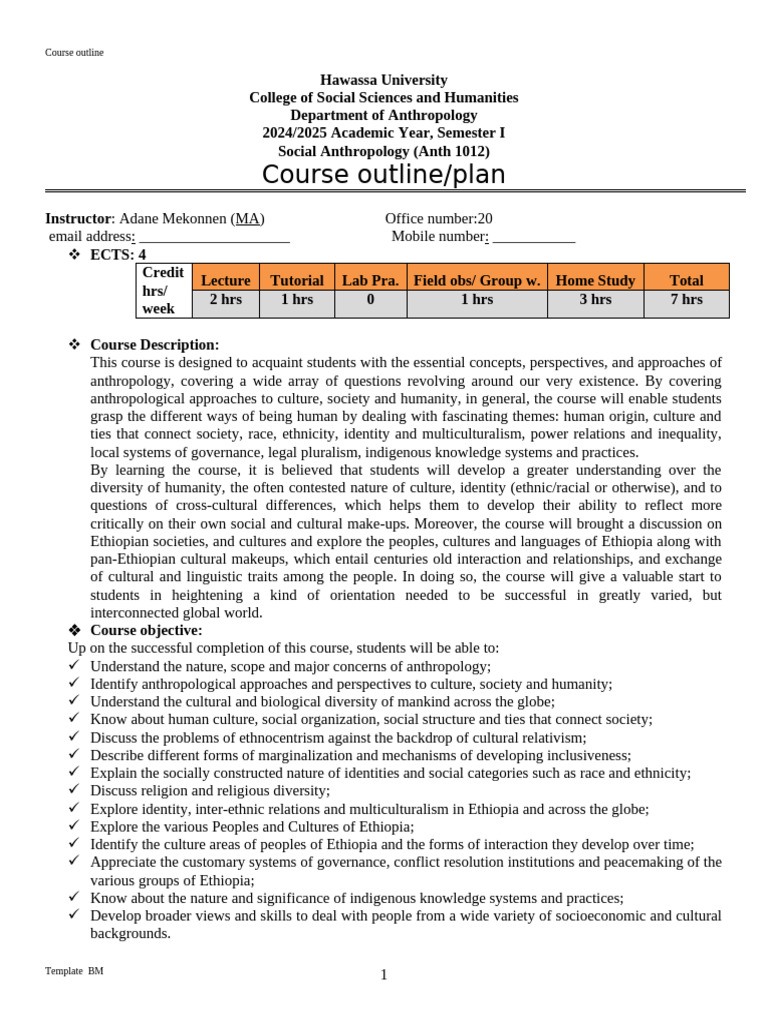 Social Anthropology Course Outline 2024 | PDF | Anthropology | Race ...