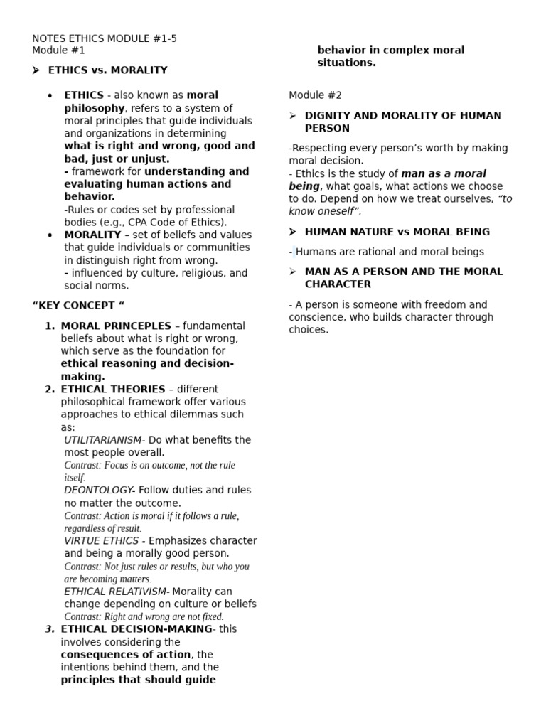 Ethics Notes | PDF | Morality | Value (Ethics)