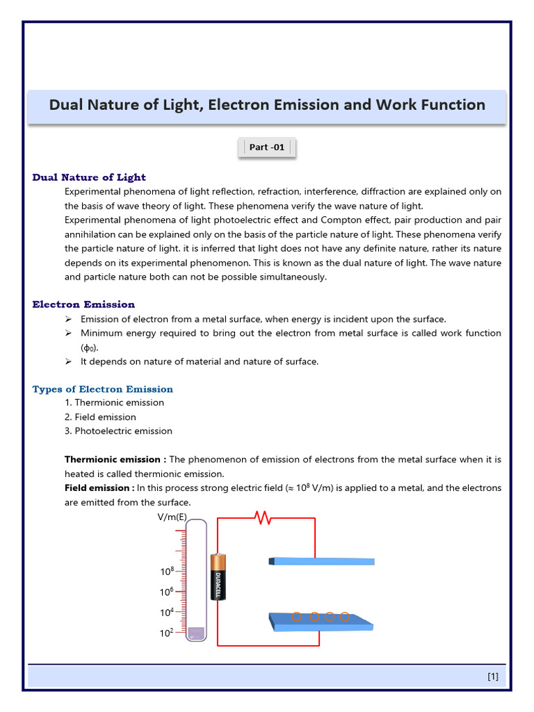 Dual Nature of Light, Electron Emission and Work Function | PDF ...