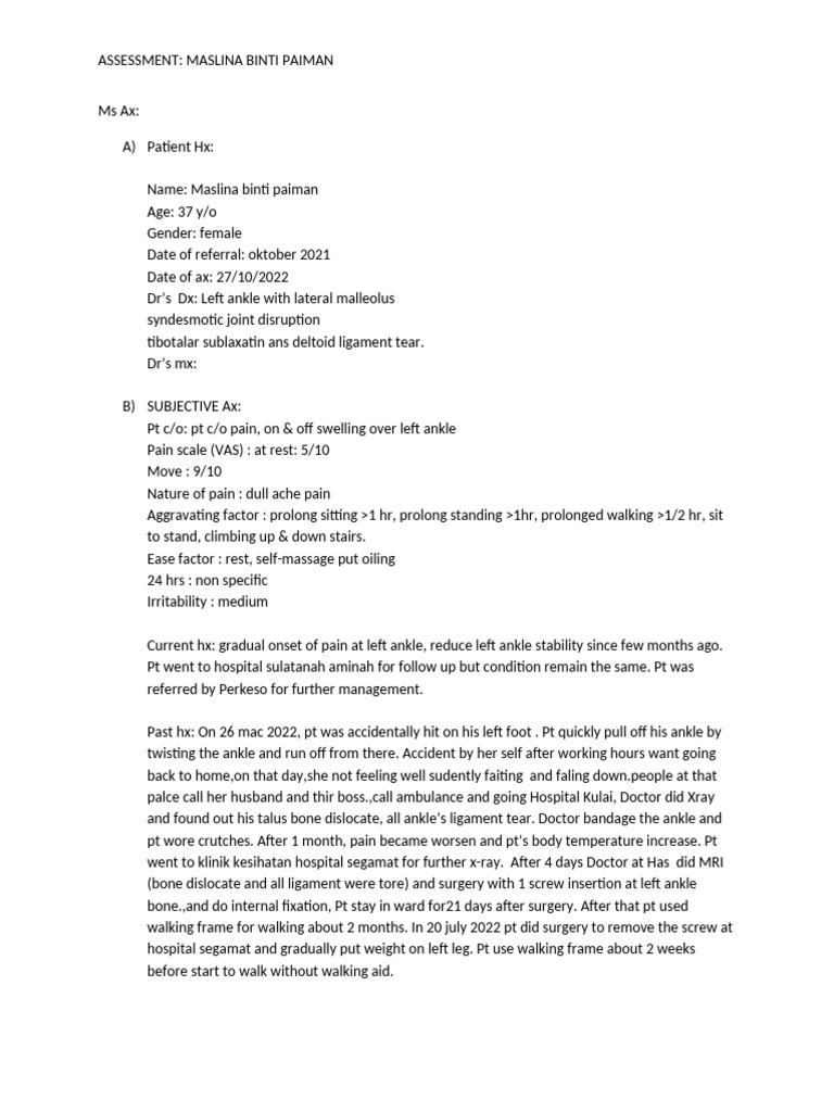 Left Ankle Injury Assessment & Rehab Plan | PDF | Ankle | Anatomical ...