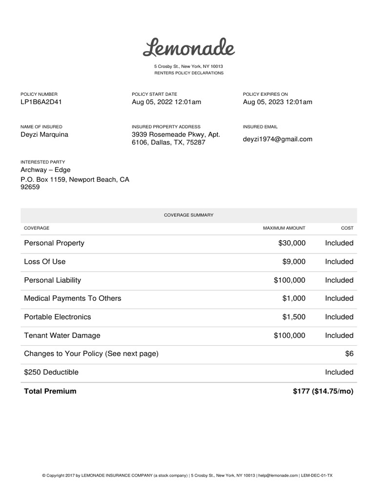 Renters Insurance Policy Overview | PDF | Insurance | Private Law