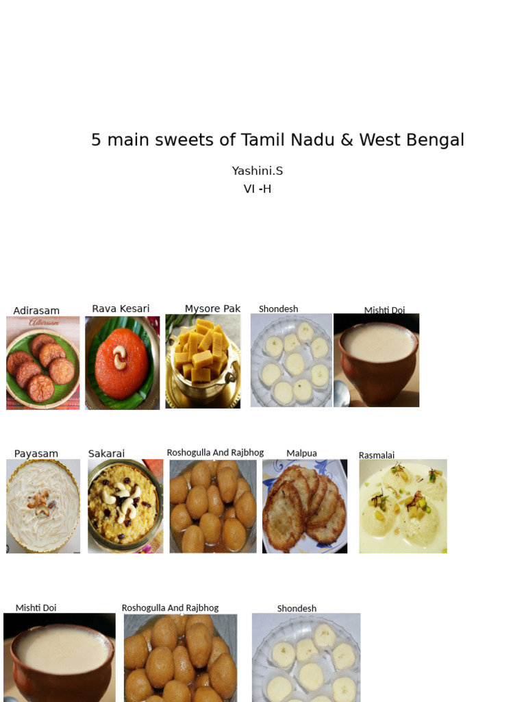 Sweets of Tamil Nadu and West Bengal | PDF