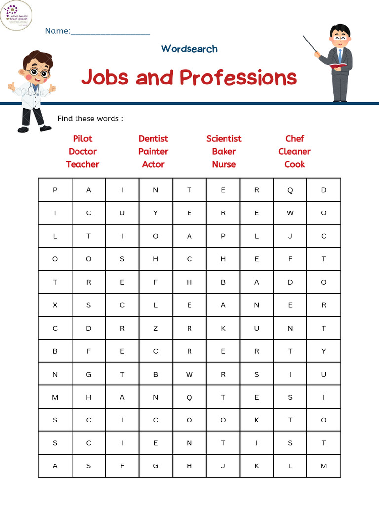 Jobs and Professions Wordsearch Vocabulary Worksheet Simple Style | PDF