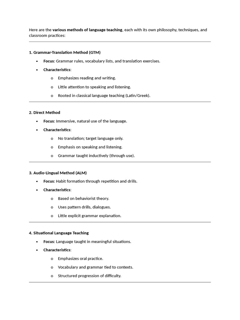 Language Teaching Methods Explained | PDF | Language Education ...