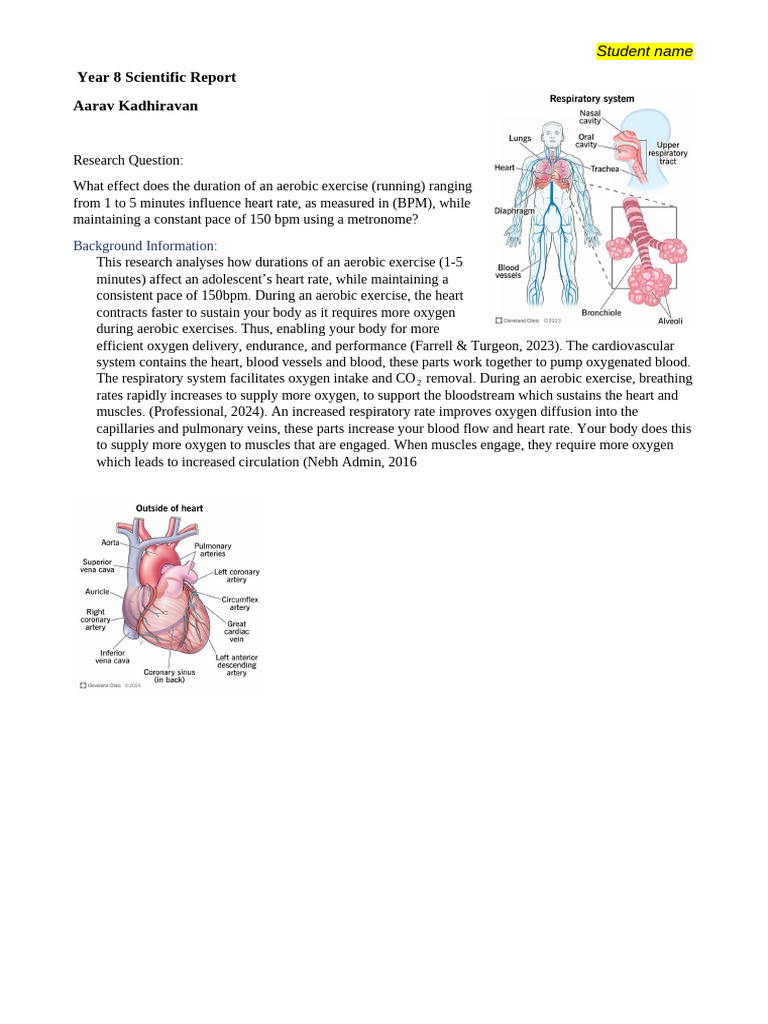 Year 8 Science Report Final Assessment Submission 21.03.2025 Aarav | PDF | Heart Rate ...