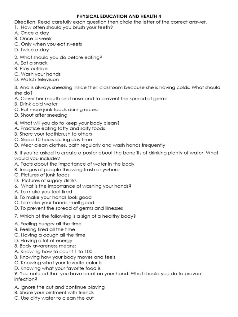 Health and Physical Education Quiz 4 | PDF