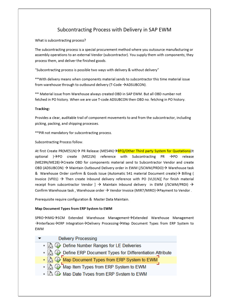 Subcontracting Process With Delivery in SAP EWM | PDF | Warehouse | Subcontractor