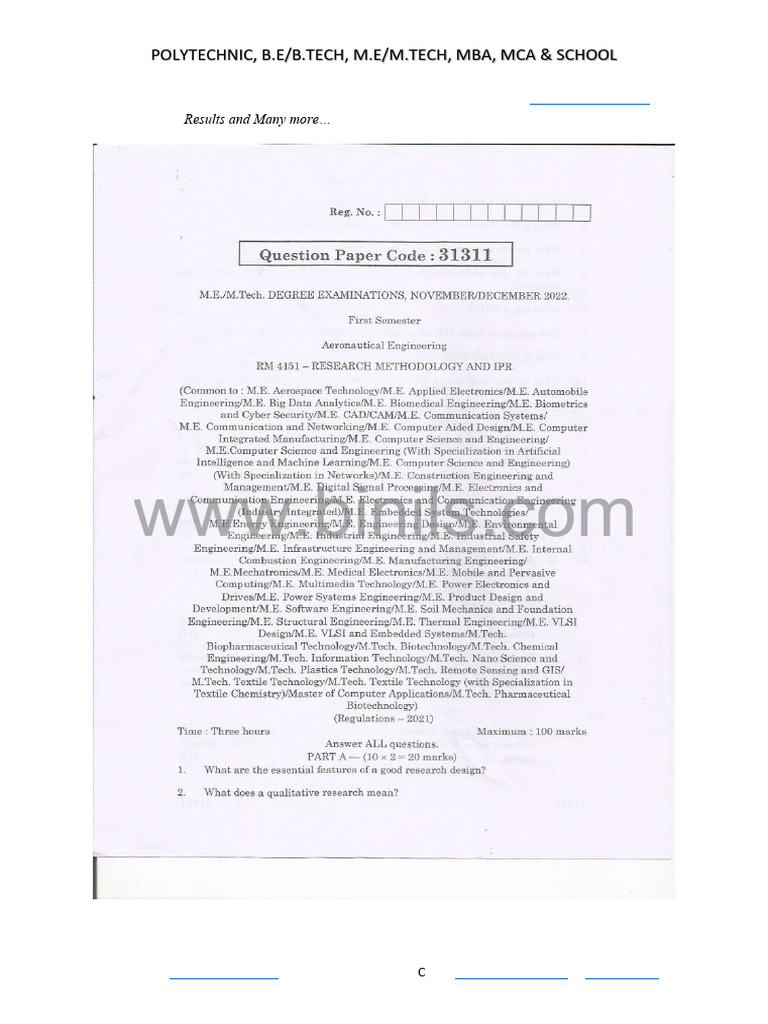 RM 4151 Research Methodology and IPR Old Question Paper | PDF