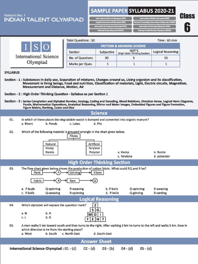 ISO Sample-Paper Class-6 | PDF