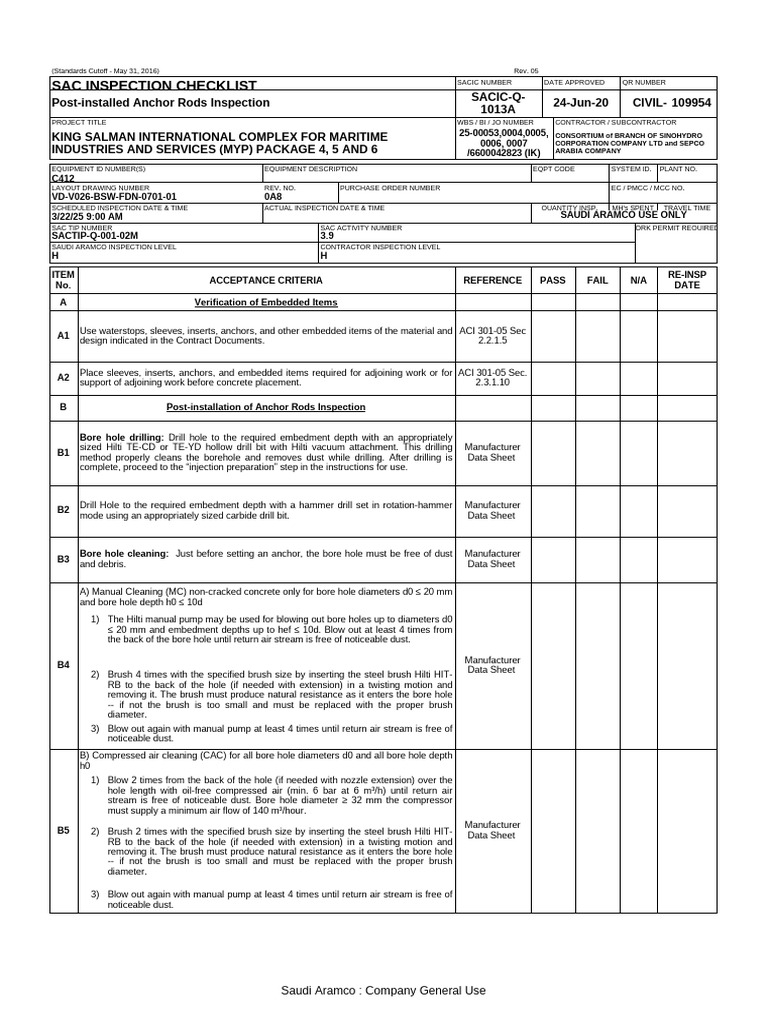 Saudi Aramco Anchor Rods Inspection Guide | PDF | Borehole