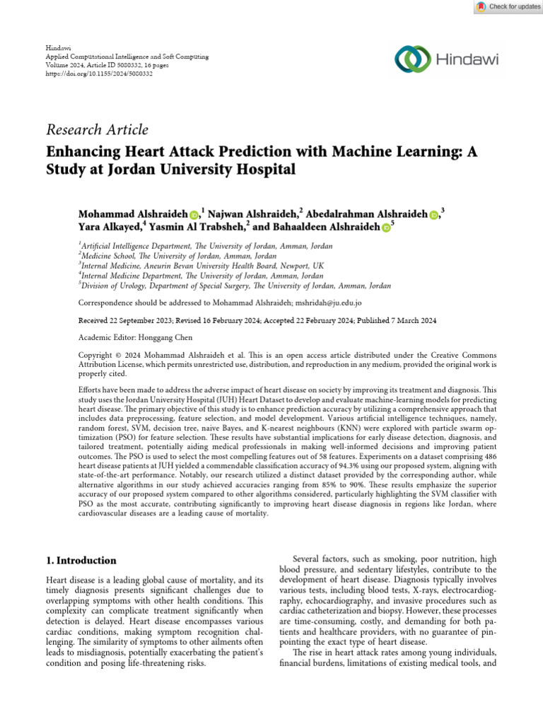 Applied Computational Intelligence and Soft Computing - 2024 - Alshraideh - Enhancing Heart ...