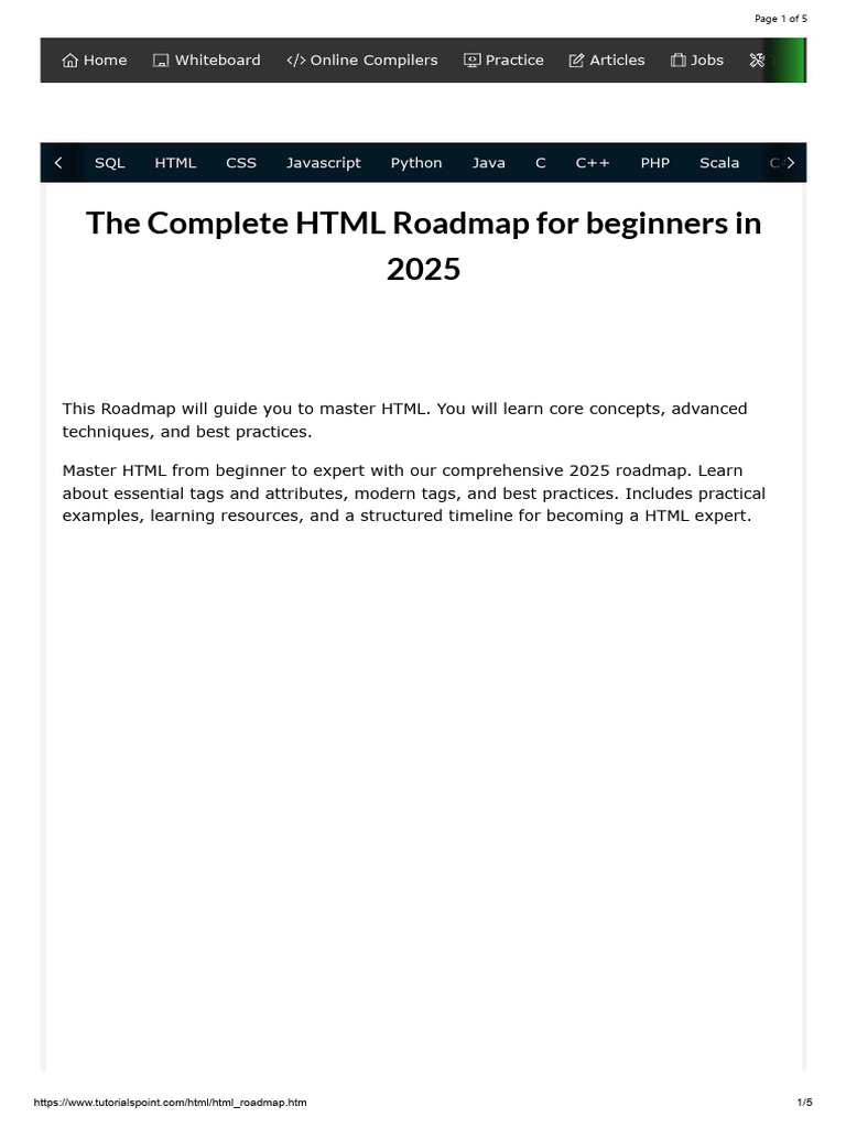 The Complete HTML Roadmap For Beginners in 2025 | PDF | Html | Html Element