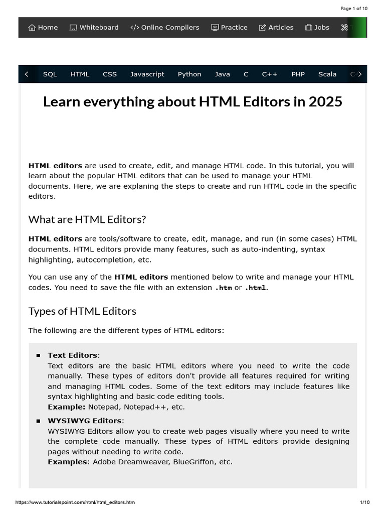 HTML Editors: Types and Examples | PDF | Html | Text
