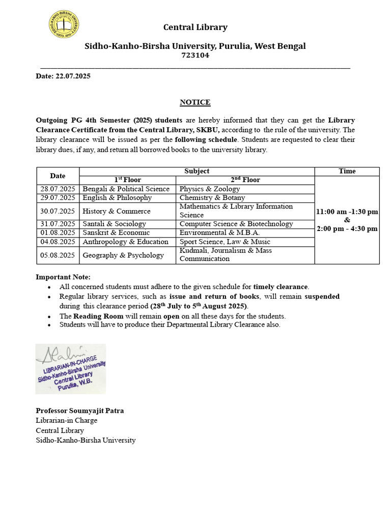 Notice - Lib Clearance Certificate | PDF