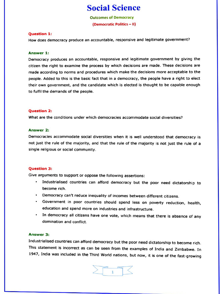 C-10 Outcomes of Democracy (Civics) | PDF | Democracy | Political ...