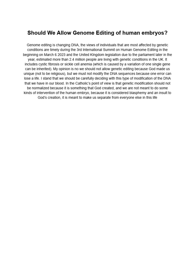 Should We Allow Genome Editing of Human Embryos | PDF