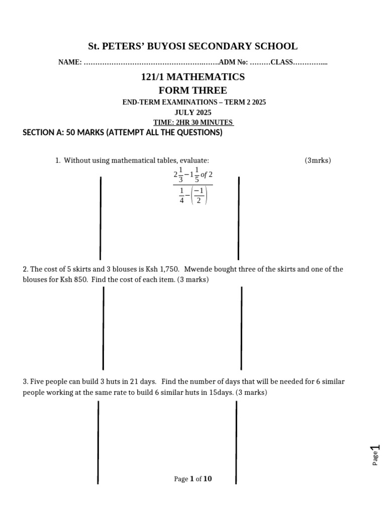 MATH F3 End Term Exam 2025 | PDF | Area | Volume