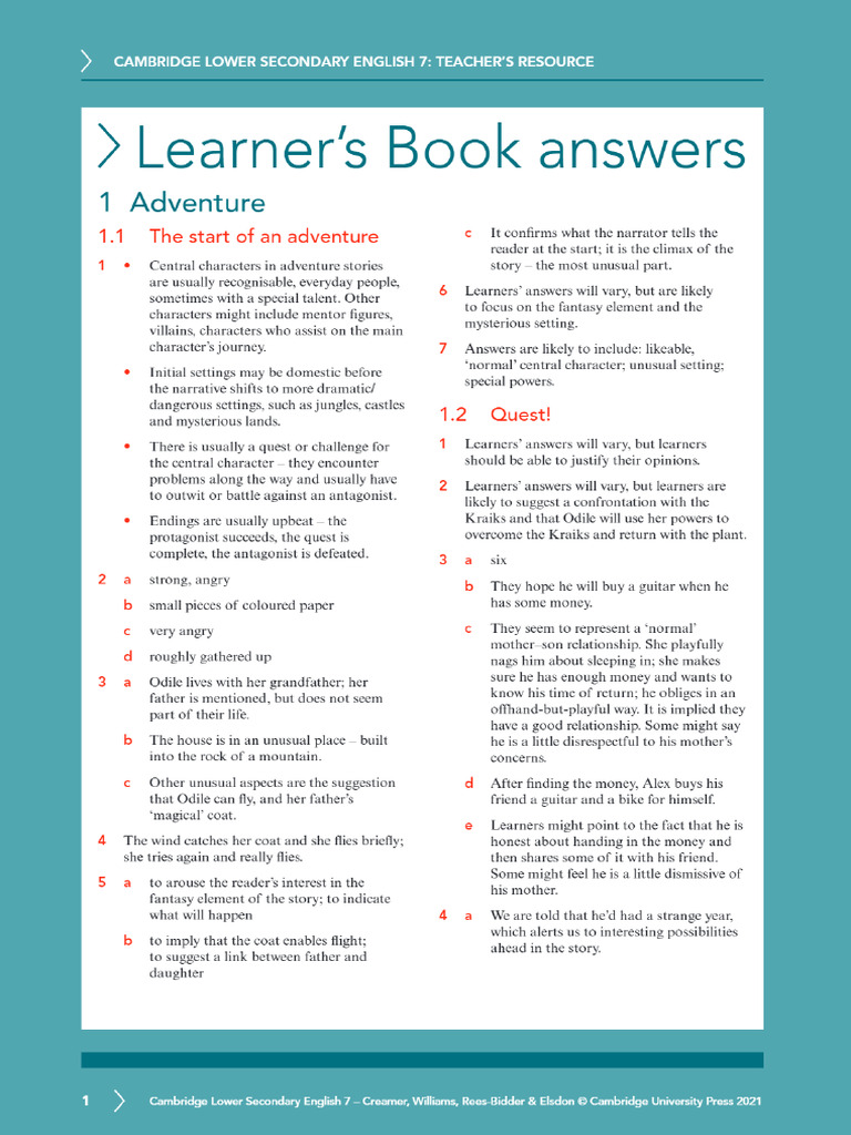 LS English 7 Learner Book Answers | PDF