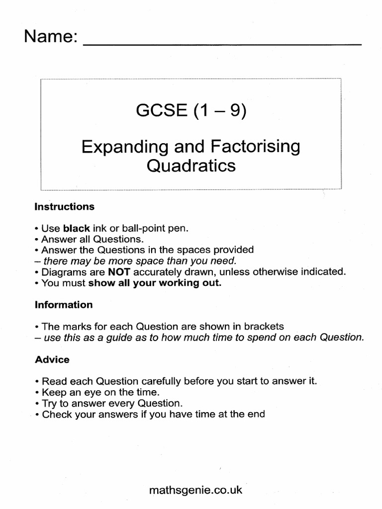 5 Expanding and Factorising Quadraticsans | PDF