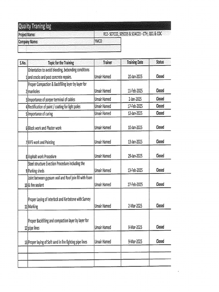 Quality Training Log | PDF
