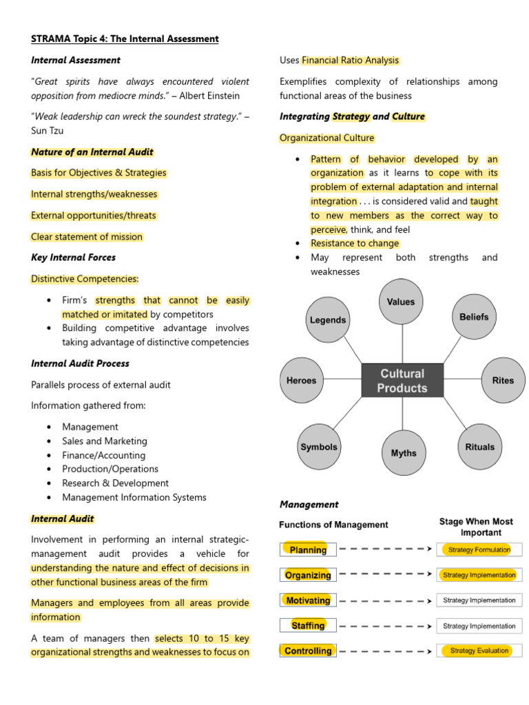 STRAMA Topic 4 (Internal Assessment) | PDF | Marketing | Internal Audit